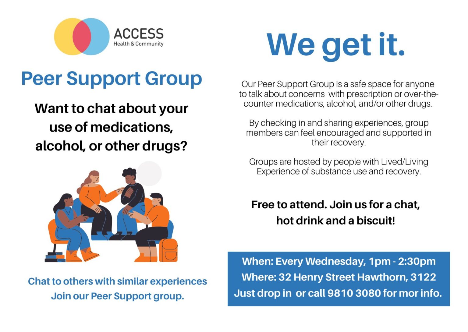AOD Peer Support Group Meeting in Hawthorn – Face to Face - Vaada